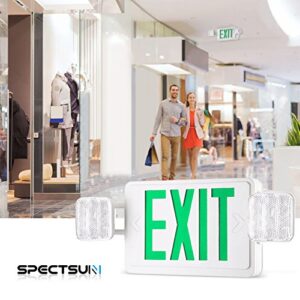 SPECTSUN Exit Sign with Emergency Light, Green Emergency Exit Lights with Battery Backup - 1 Pack, Exit Emergency Light Combo/Exit Sign with Emergency Light/Emergency Exit Light/Emergency Led Light