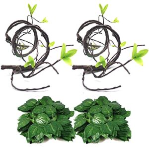 4pcs flexible bend-a-branch jungle vines terrarium leaves lizard gecko habitat tank decor for frogs, snakes and more reptiles