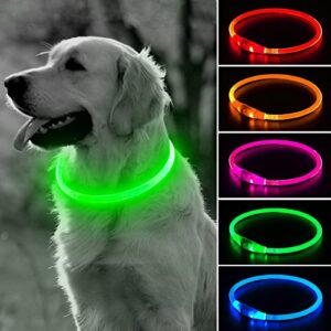 bseen light up dog collars - glowing led dog collar, tpu cuttable lighted puppy collar, rechargeable dog walking light for small medium large dogs (green)