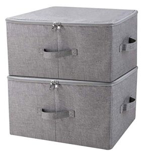 iwill create pro folding storage box with zip lid and handles, storage basket with linen fabric, closet shelf drawers,dark gray, 2 pcs