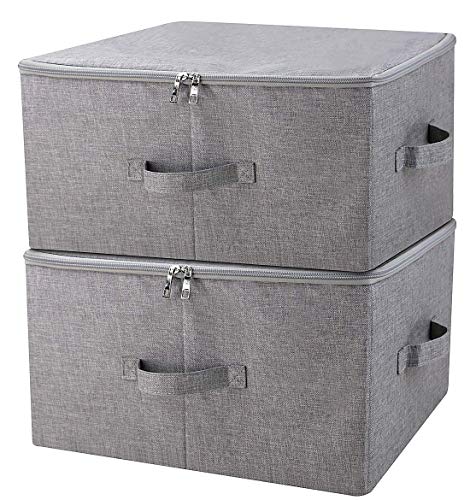 iwill CREATE PRO Folding Storage Box with Zip Lid and Handles, Storage Basket With Linen Fabric, Closet Shelf Drawers,Dark Gray, 2 pcs