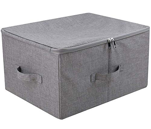 iwill CREATE PRO Folding Storage Box with Zip Lid and Handles, Storage Basket With Linen Fabric, Closet Shelf Drawers,Dark Gray, 2 pcs