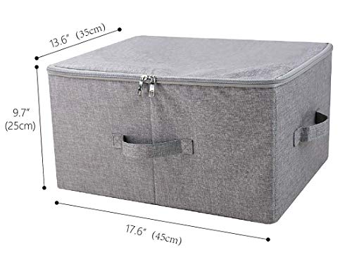 iwill CREATE PRO Folding Storage Box with Zip Lid and Handles, Storage Basket With Linen Fabric, Closet Shelf Drawers,Dark Gray, 2 pcs