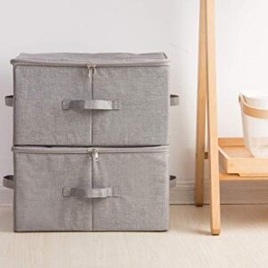 iwill CREATE PRO Folding Storage Box with Zip Lid and Handles, Storage Basket With Linen Fabric, Closet Shelf Drawers,Dark Gray, 2 pcs