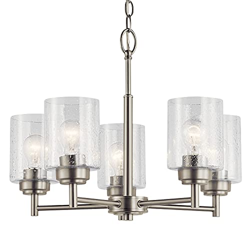 Kichler Winslow 19.75" Chandelier in Brushed Nickel, 5-Light Chandelier for Dining Room, Living Room, or Bedroom, Clear Seeded Glass, (19.75" W x 16" H), 44030NI