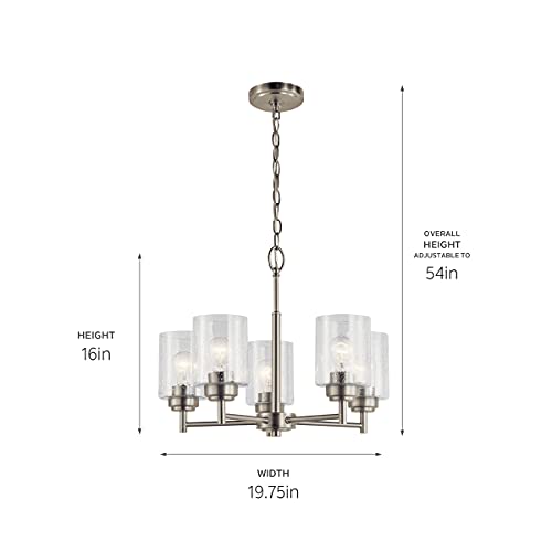 Kichler Winslow 19.75" Chandelier in Brushed Nickel, 5-Light Chandelier for Dining Room, Living Room, or Bedroom, Clear Seeded Glass, (19.75" W x 16" H), 44030NI