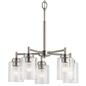 Kichler Winslow 19.75" Chandelier in Brushed Nickel, 5-Light Chandelier for Dining Room, Living Room, or Bedroom, Clear Seeded Glass, (19.75" W x 16" H), 44030NI