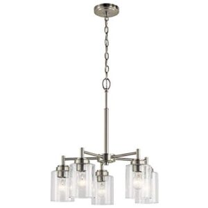 Kichler Winslow 19.75" Chandelier in Brushed Nickel, 5-Light Chandelier for Dining Room, Living Room, or Bedroom, Clear Seeded Glass, (19.75" W x 16" H), 44030NI