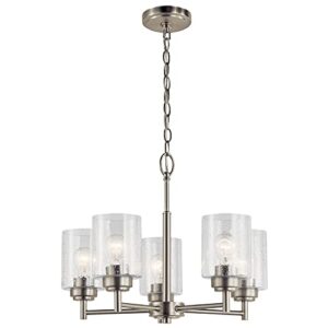 Kichler Winslow 19.75" Chandelier in Brushed Nickel, 5-Light Chandelier for Dining Room, Living Room, or Bedroom, Clear Seeded Glass, (19.75" W x 16" H), 44030NI