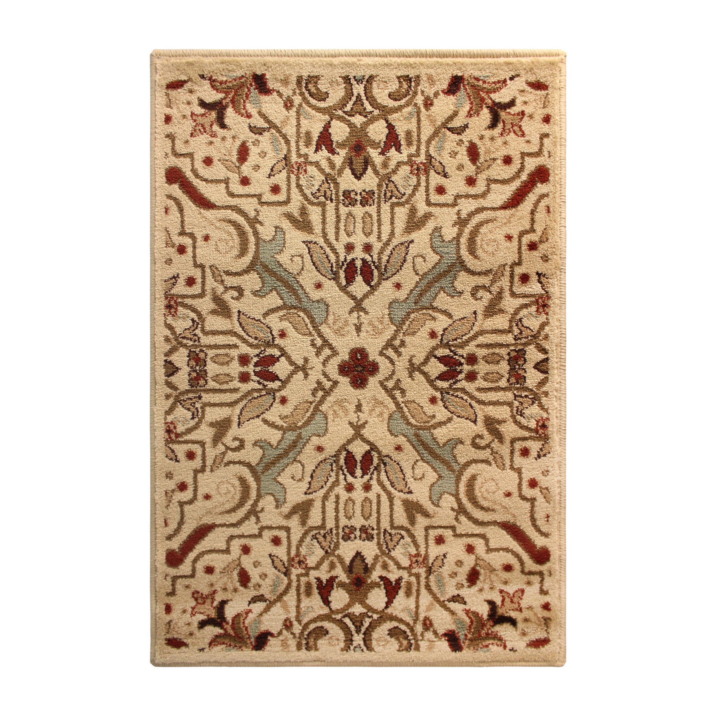 Casual Kaleidoscopic Indoor Area Rug Collection, Transitional Scrolling Geometric Scatter Accent Rug with Durable Jute Backing, 2' x 3', Beige by Blue Nile Mills