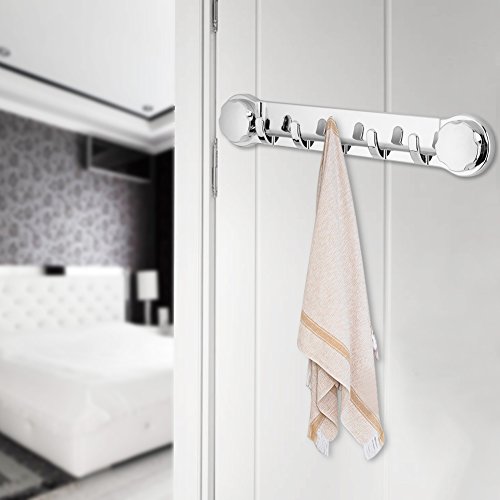 Fdit Powerful Vacuum Suction Cup Towel Holder Wall Mount Coat Bath Towel Hook Hanger Rail Bar with 5 Hooks for Towels Robes Clothing