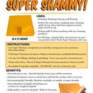 The Original Cleaning Shammy 6-Pack, 20" X 27", X-LARGE, Multi-Purpose, Super Absorbent Cleaning Cloth, 100% Rayon, Made In Germany, For Washing, Waxing, Buffing, Kitchen Use and More!