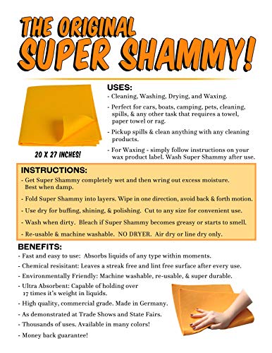 The Original Cleaning Shammy 6-Pack, 20" X 27", X-LARGE, Multi-Purpose, Super Absorbent Cleaning Cloth, 100% Rayon, Made In Germany, For Washing, Waxing, Buffing, Kitchen Use and More!