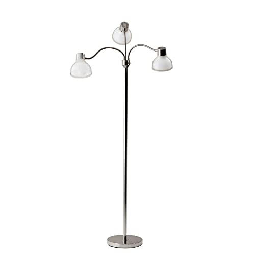 Adesso 3566-09 Presley 3-Arm Floor Lamp, 69 in, 3 X 40W Incandescent/ 13W CFL, Polished Nickel, 1 Indoor Lighting