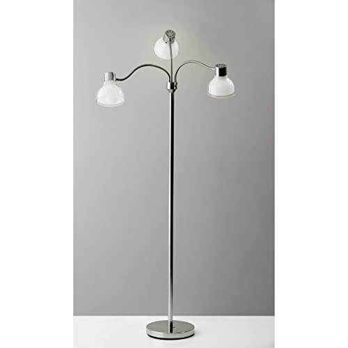 Adesso 3566-09 Presley 3-Arm Floor Lamp, 69 in, 3 X 40W Incandescent/ 13W CFL, Polished Nickel, 1 Indoor Lighting