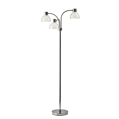 Adesso 3566-09 Presley 3-Arm Floor Lamp, 69 in, 3 X 40W Incandescent/ 13W CFL, Polished Nickel, 1 Indoor Lighting