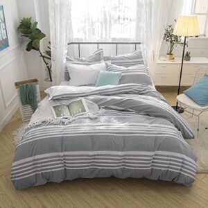 merryfeel cotton duvet cover set,100% cotton seersucker duvet cover set,yarn dyed stirped duvet cover set,3 pieces bedding set, king - grey