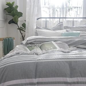 Merryfeel Cotton Duvet Cover Set,100% Cotton Seersucker Duvet Cover Set,Yarn Dyed stirped Duvet Cover Set,3 Pieces Bedding Set, King - Grey