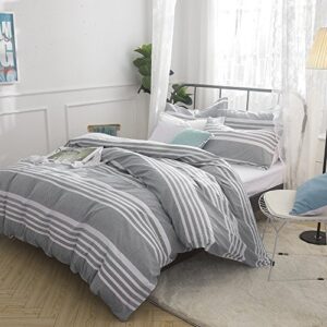 Merryfeel Cotton Duvet Cover Set,100% Cotton Seersucker Duvet Cover Set,Yarn Dyed stirped Duvet Cover Set,3 Pieces Bedding Set, King - Grey