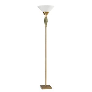 adesso 5168-21 murphy 300w torchiere, 71 in, 2 x 150w incandescent/led, green glass/antique brass finish, 1 floor lamp