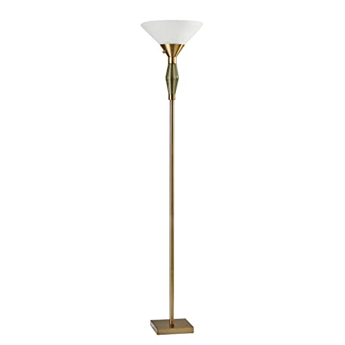 Adesso 5168-21 Murphy 300W Torchiere, 71 in, 2 x 150W Incandescent/LED, Green Glass/Antique Brass Finish, 1 Floor Lamp