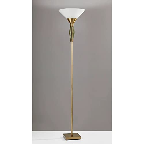 Adesso 5168-21 Murphy 300W Torchiere, 71 in, 2 x 150W Incandescent/LED, Green Glass/Antique Brass Finish, 1 Floor Lamp