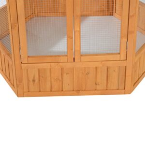 PawHut 69" Large Wooden Hexagonal Outdoor Aviary Flight Bird Cage with Covered Roof