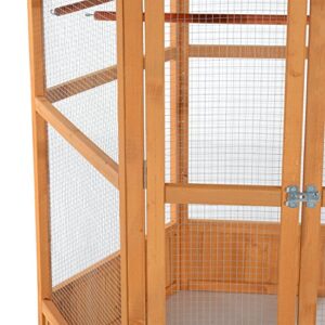 PawHut 69" Large Wooden Hexagonal Outdoor Aviary Flight Bird Cage with Covered Roof