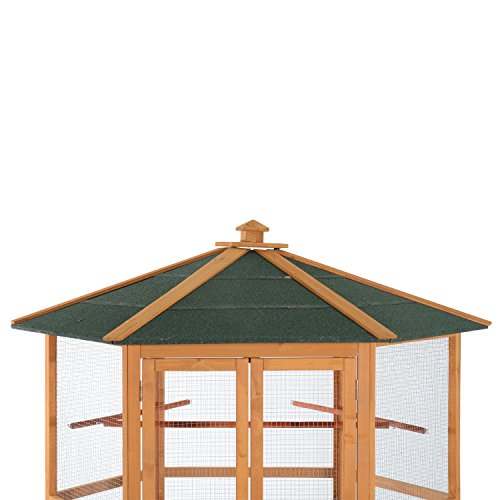 PawHut 69" Large Wooden Hexagonal Outdoor Aviary Flight Bird Cage with Covered Roof