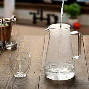 52 Ounces Borosilicate Glass Pitcher with Handle - Heat Resistant Water Carafe with Stainless Steel Lid - Large Beverage Pitcher for Homemade Juice and Iced Tea