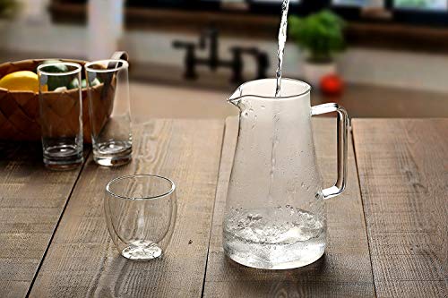 52 Ounces Borosilicate Glass Pitcher with Handle - Heat Resistant Water Carafe with Stainless Steel Lid - Large Beverage Pitcher for Homemade Juice and Iced Tea