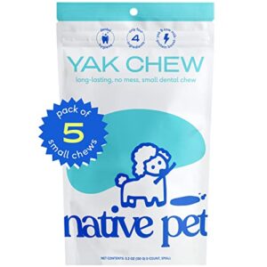 native pet yak chews for dogs (5 small chews). pasture-raised and organic himalayan churpi chew. long lasting, low odor, and protein rich reward treat.