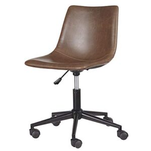 signature design by ashley faux leather adjustable swivel bucket seat home office desk chair, brown