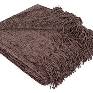 Internet’s Best Thick Chenille Throw Blankets - Ultra Soft Couch Blanket with Fringe - Light Weight Sofa Throw - 100% Microfiber Polyester - Easy Travel - Bed (Brown)