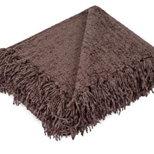 Internet’s Best Thick Chenille Throw Blankets - Ultra Soft Couch Blanket with Fringe - Light Weight Sofa Throw - 100% Microfiber Polyester - Easy Travel - Bed (Brown)