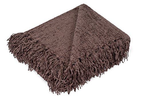 Internet’s Best Thick Chenille Throw Blankets - Ultra Soft Couch Blanket with Fringe - Light Weight Sofa Throw - 100% Microfiber Polyester - Easy Travel - Bed (Brown)