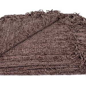 Internet’s Best Thick Chenille Throw Blankets - Ultra Soft Couch Blanket with Fringe - Light Weight Sofa Throw - 100% Microfiber Polyester - Easy Travel - Bed (Brown)