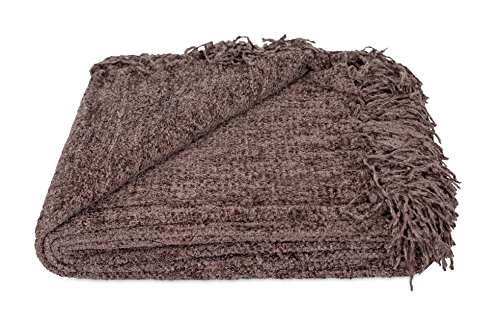 Internet’s Best Thick Chenille Throw Blankets - Ultra Soft Couch Blanket with Fringe - Light Weight Sofa Throw - 100% Microfiber Polyester - Easy Travel - Bed (Brown)