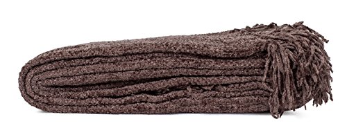 Internet’s Best Thick Chenille Throw Blankets - Ultra Soft Couch Blanket with Fringe - Light Weight Sofa Throw - 100% Microfiber Polyester - Easy Travel - Bed (Brown)