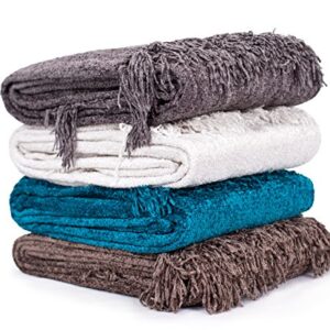 Internet’s Best Thick Chenille Throw Blankets - Ultra Soft Couch Blanket with Fringe - Light Weight Sofa Throw - 100% Microfiber Polyester - Easy Travel - Bed (Brown)