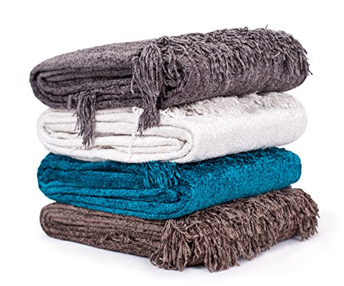 Internet’s Best Thick Chenille Throw Blankets - Ultra Soft Couch Blanket with Fringe - Light Weight Sofa Throw - 100% Microfiber Polyester - Easy Travel - Bed (Brown)