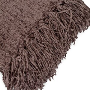 Internet’s Best Thick Chenille Throw Blankets - Ultra Soft Couch Blanket with Fringe - Light Weight Sofa Throw - 100% Microfiber Polyester - Easy Travel - Bed (Brown)