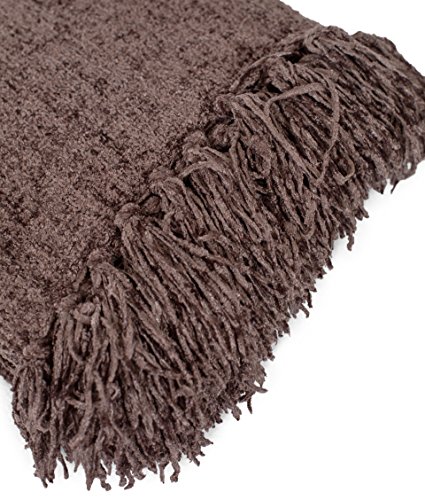 Internet’s Best Thick Chenille Throw Blankets - Ultra Soft Couch Blanket with Fringe - Light Weight Sofa Throw - 100% Microfiber Polyester - Easy Travel - Bed (Brown)