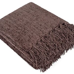 Internet’s Best Thick Chenille Throw Blankets - Ultra Soft Couch Blanket with Fringe - Light Weight Sofa Throw - 100% Microfiber Polyester - Easy Travel - Bed (Brown)