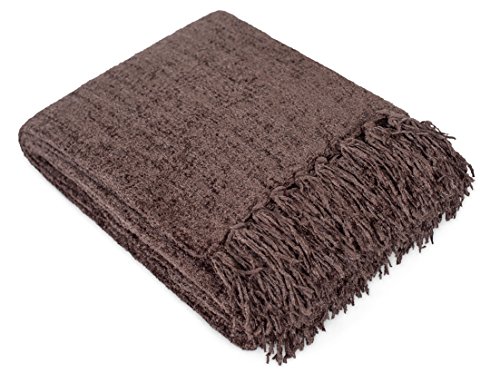 Internet’s Best Thick Chenille Throw Blankets - Ultra Soft Couch Blanket with Fringe - Light Weight Sofa Throw - 100% Microfiber Polyester - Easy Travel - Bed (Brown)