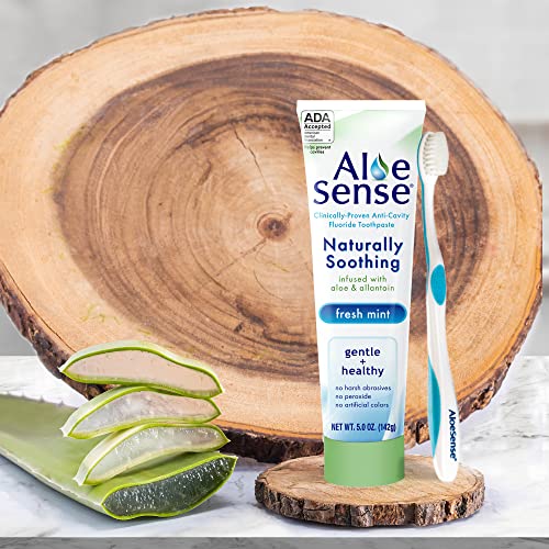 AloeSense Fluoride Toothpaste, Naturally Soothing Toothpaste Sensitive Teeth and Gum Care with Aloe Vera, Allantoin & Fresh Mint Flavor, Gentle & Natural Toothpaste, ADA Approved (5-oz, 3 Count)