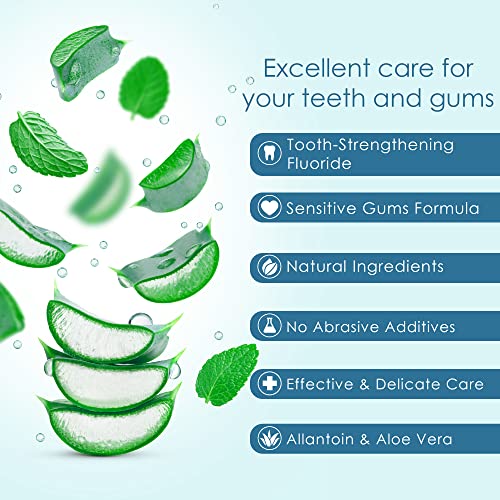 AloeSense Fluoride Toothpaste, Naturally Soothing Toothpaste Sensitive Teeth and Gum Care with Aloe Vera, Allantoin & Fresh Mint Flavor, Gentle & Natural Toothpaste, ADA Approved (5-oz, 3 Count)