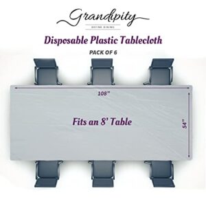 Grandipity White 6 Pack Premium Disposable Plastic Tablecloth 54 Inch. x 108 Inch. Rectangle Table Cover