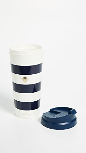 Kate Spade New York Insulated Thermal Travel Mug Tumbler, 16 Ounces, Navy Stripe (Bee)