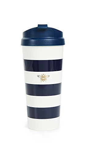 Kate Spade New York Insulated Thermal Travel Mug Tumbler, 16 Ounces, Navy Stripe (Bee)